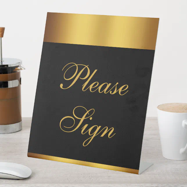 Luxury Black Gold Calligraphy Wedding Please Sign | Zazzle