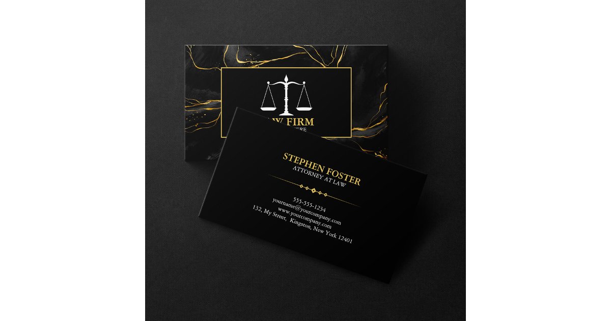 Luxury Black Gold Lawyer Attorney At Law Advocate Business Card | Zazzle