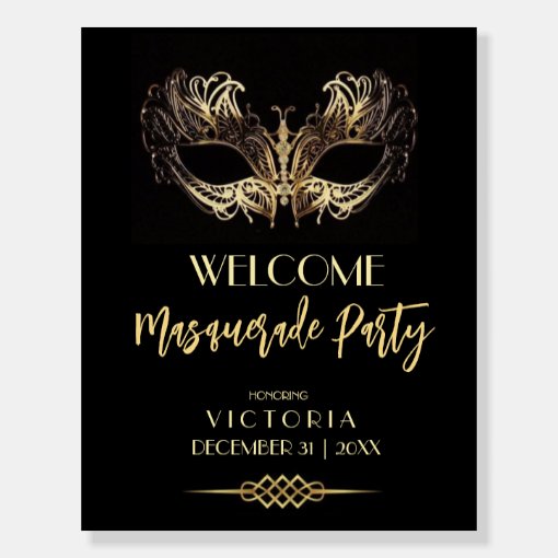 Luxury Black Gold Masquerade Party Birthday Foam Board | Zazzle