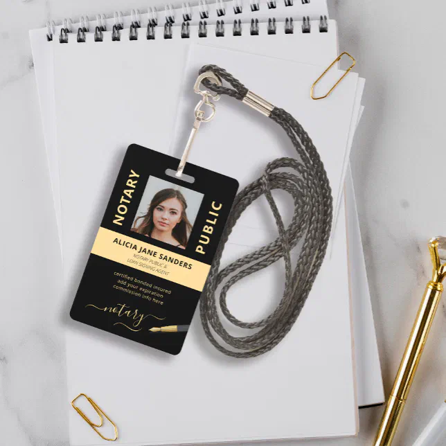 Luxury black gold professional custom notary ID Badge | Zazzle