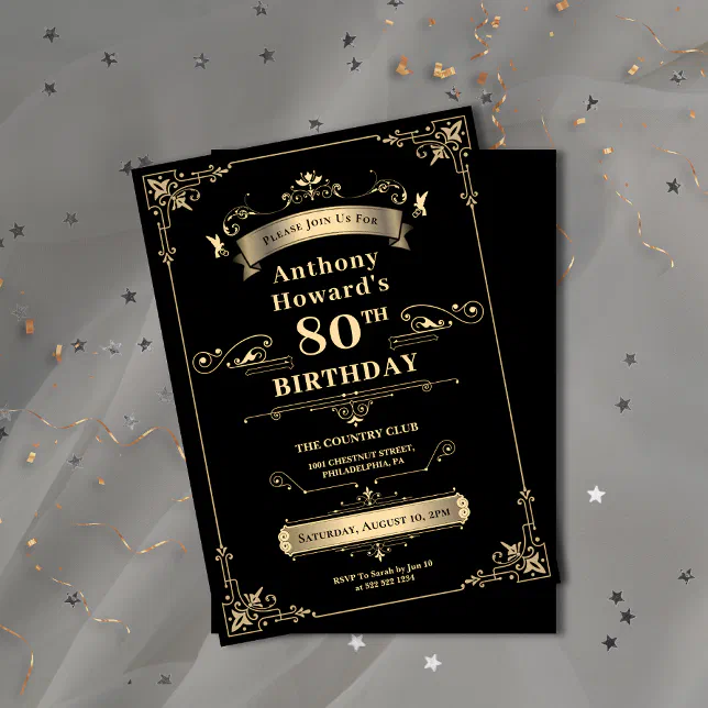 Luxury Black & Gold Shiny Milestone Age Birthday Invitation | Zazzle