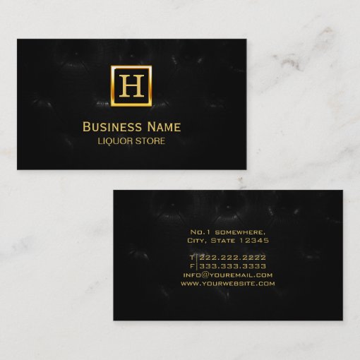 Luxury Black Quilted Leather Liquor Store Business Card | Zazzle