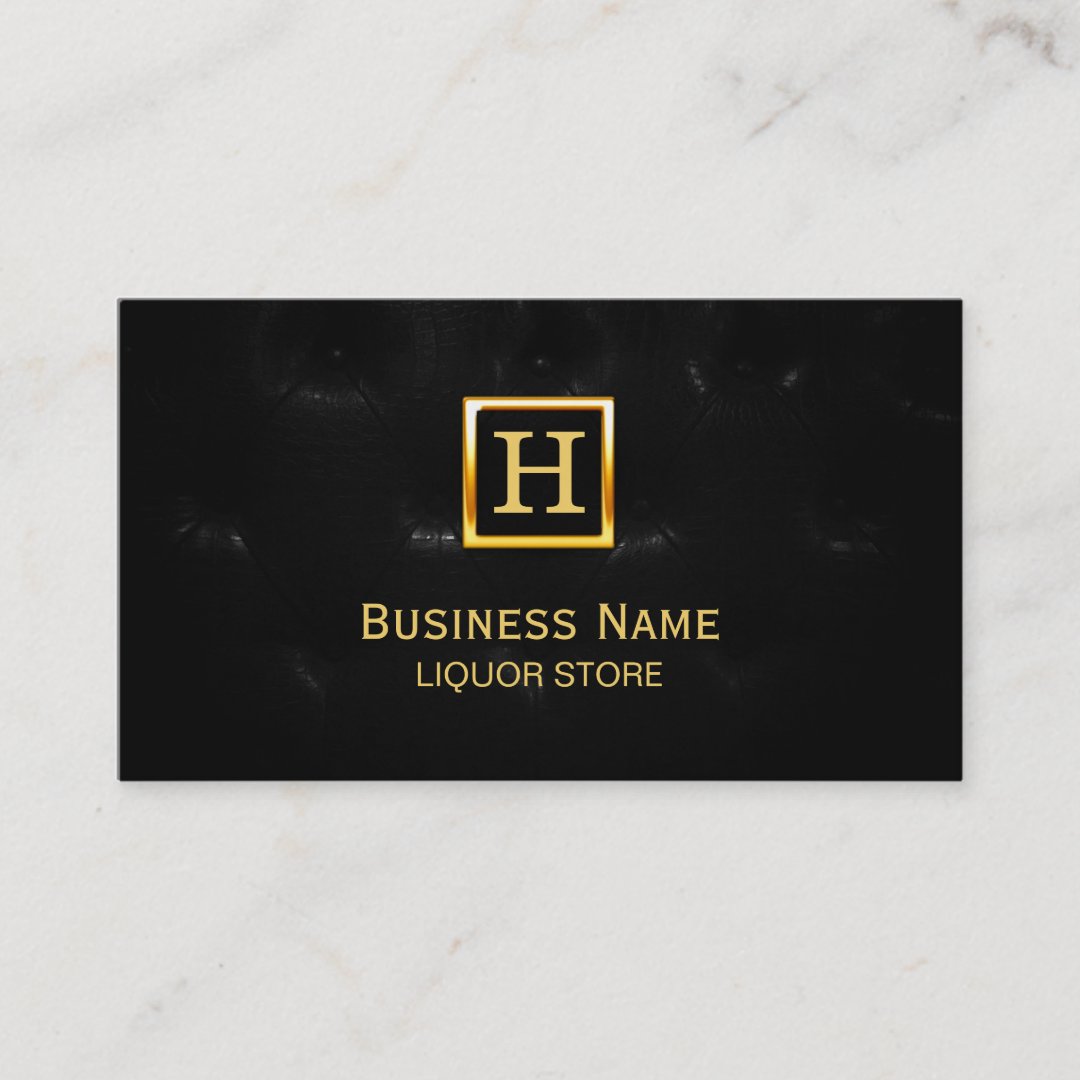 Luxury Black Quilted Leather Liquor Store Business Card | Zazzle