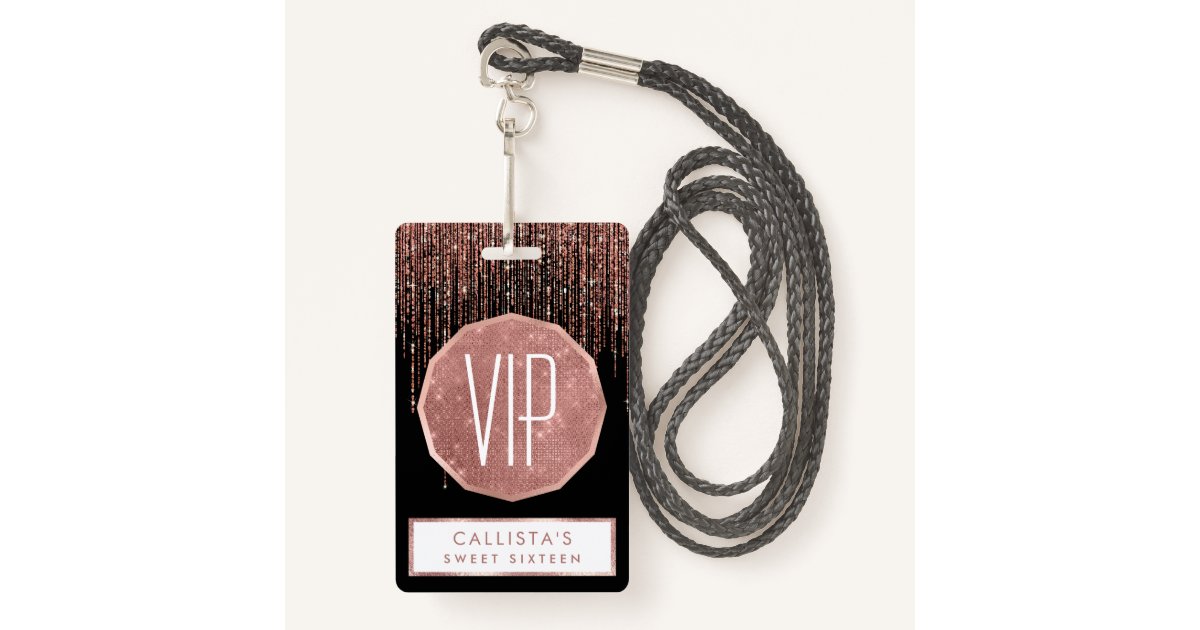 Luxury Black Rose Gold Sparkly Glitter Fringe Badge | Zazzle