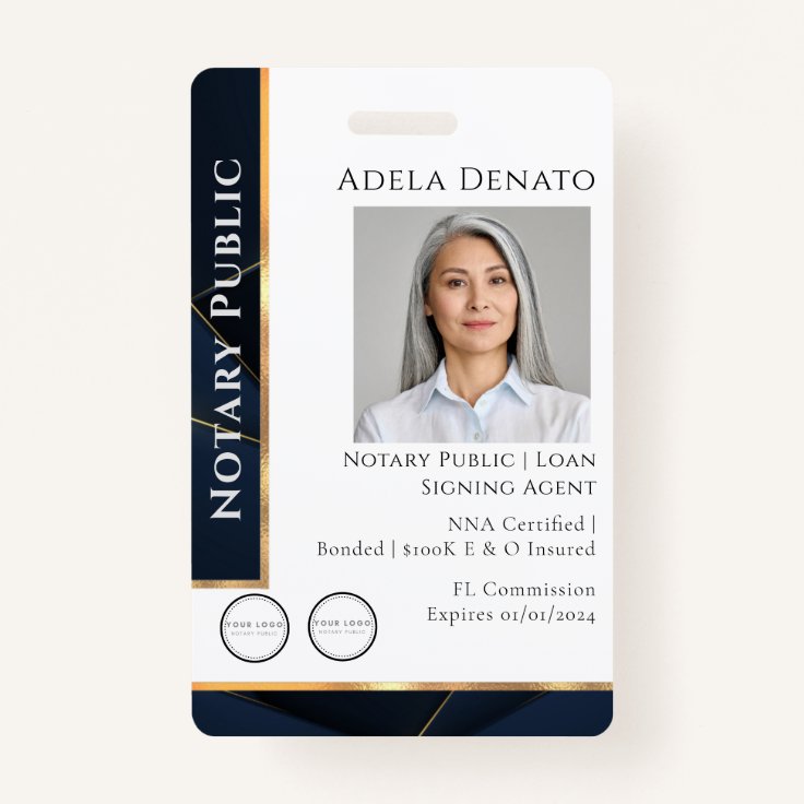 Luxury Blue Gold Modern Professional Notary ID Badge | Zazzle