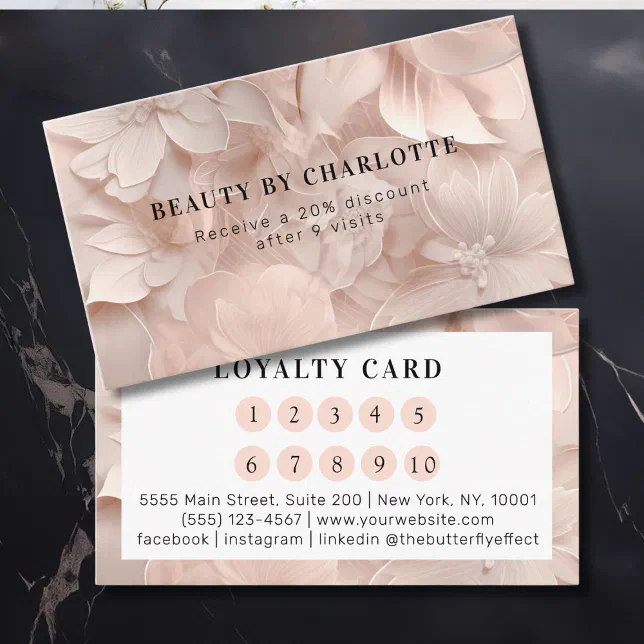 Luxury, Blush-Beige, Flower Salon Loyalty Business Card | Zazzle