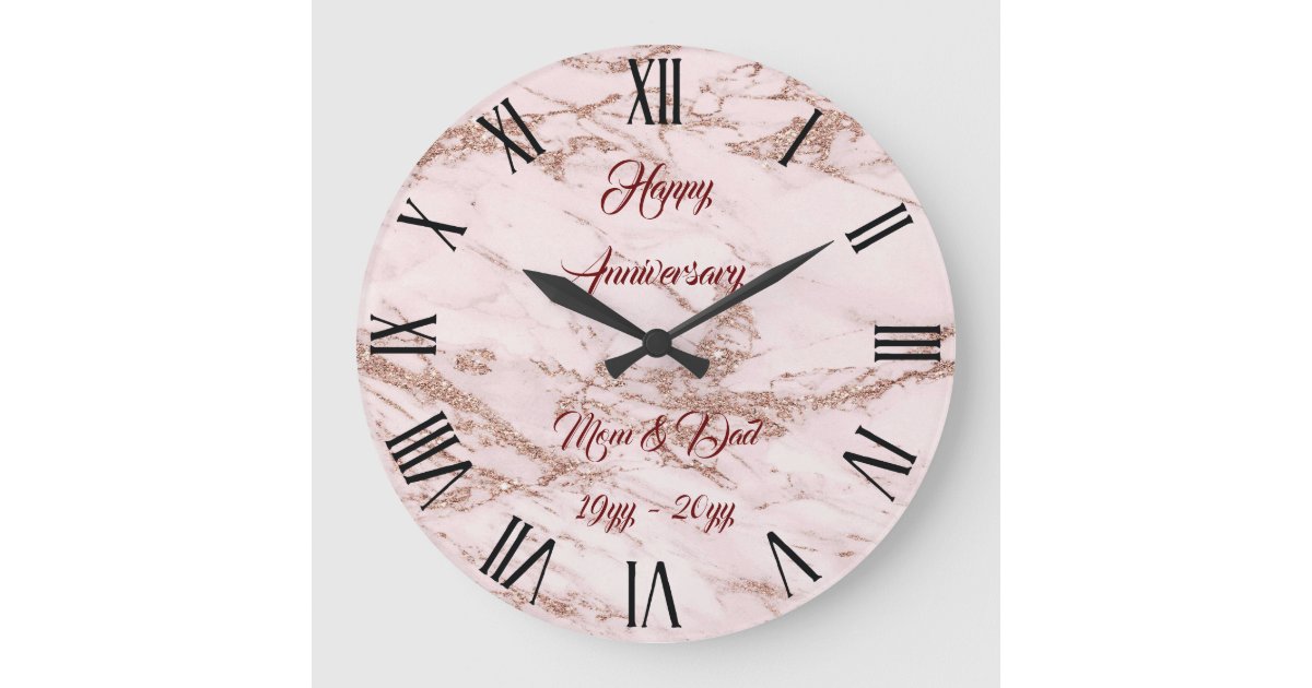 Luxury Blush Rose Pink Glitter Marble Customize Large Clock | Zazzle