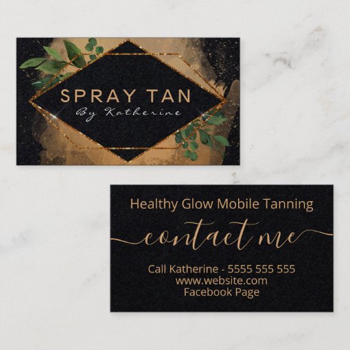 Luxury Bronze Glitter On Black Mobile Spray Tan Business Card | Zazzle