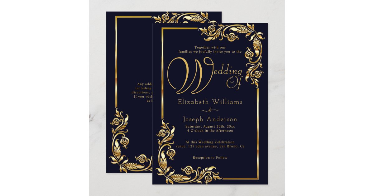 Luxury Budget Gold Floral Frame Golden Wedding Invitation | Zazzle