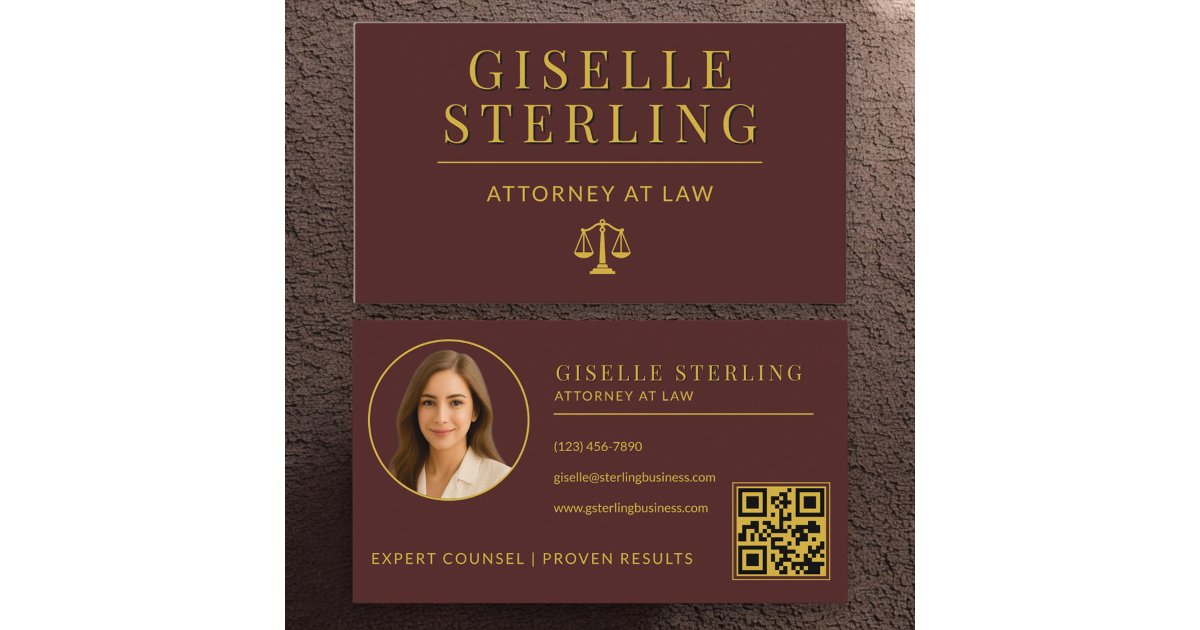 Luxury Burgundy Gold Attorney at Law QR Code Business Card | Zazzle