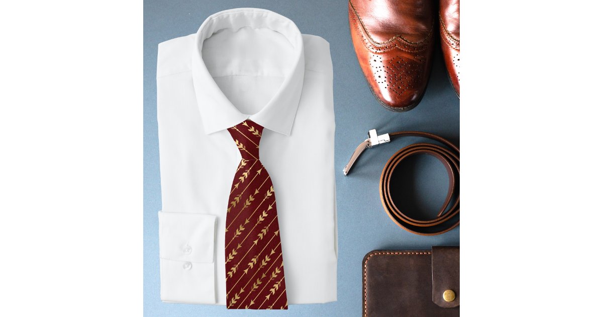 Luxury Burgundy Red Gold Arrow Stylish Pattern Neck Tie | Zazzle