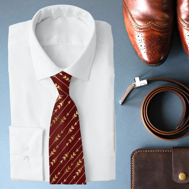 Luxury Burgundy Red Gold Arrow Stylish Pattern Neck Tie | Zazzle