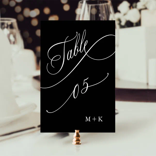 Luxury Calligraphy Wedding Number 5, Black Table Number | Zazzle