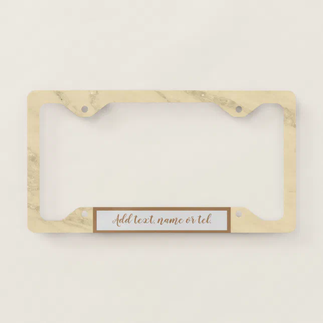 Luxury Champagne Gold Glitter Marble Customize License Plate Frame | Zazzle