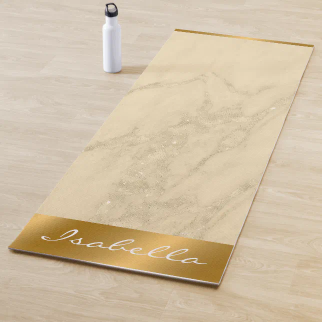 Luxury Champagne Gold Glitter Marble Customize Yoga Mat | Zazzle