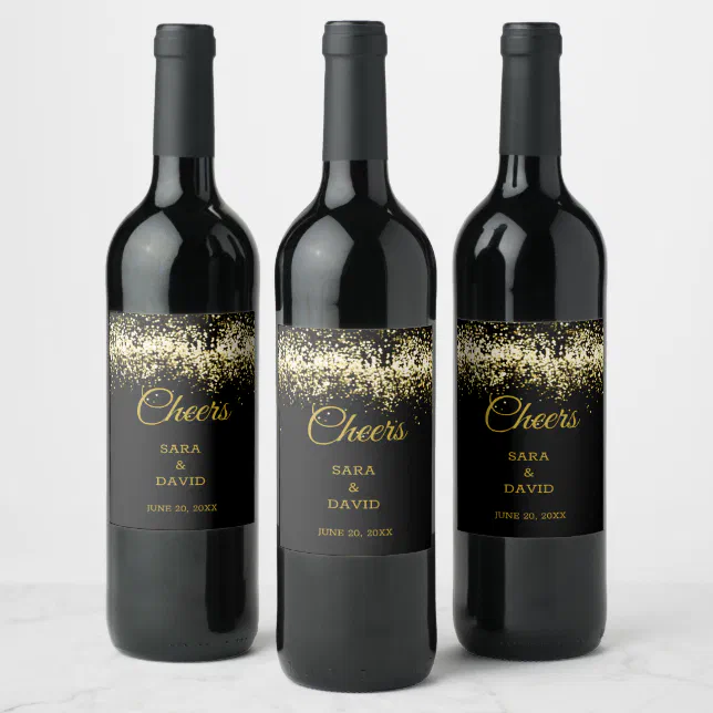 Luxury Cheers Wine Label Gold Black | Zazzle