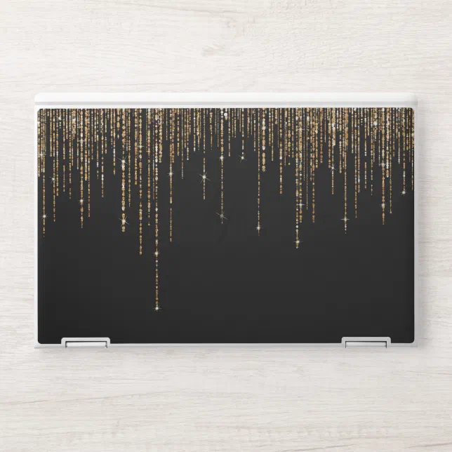 Luxury Chic Black Gold Sparkly Glitter Fringe HP Laptop Skin | Zazzle
