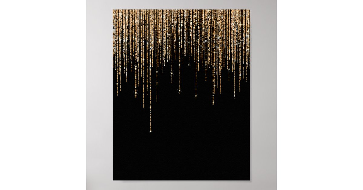 Luxury Chic Black Gold Sparkly Glitter Fringe Poster | Zazzle