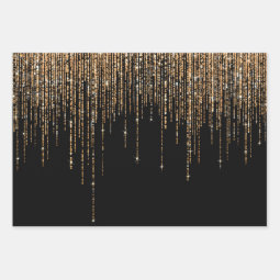 Luxury Chic Black Gold Sparkly Glitter Fringe Wrapping Paper Sheets ...