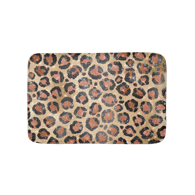 Luxury Chic Gold Black Brown Leopard Animal Print Bath Mat | Zazzle