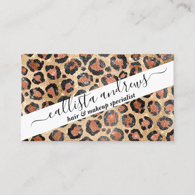 Luxury Chic Gold Black Brown Leopard Animal Print Business Card | Zazzle