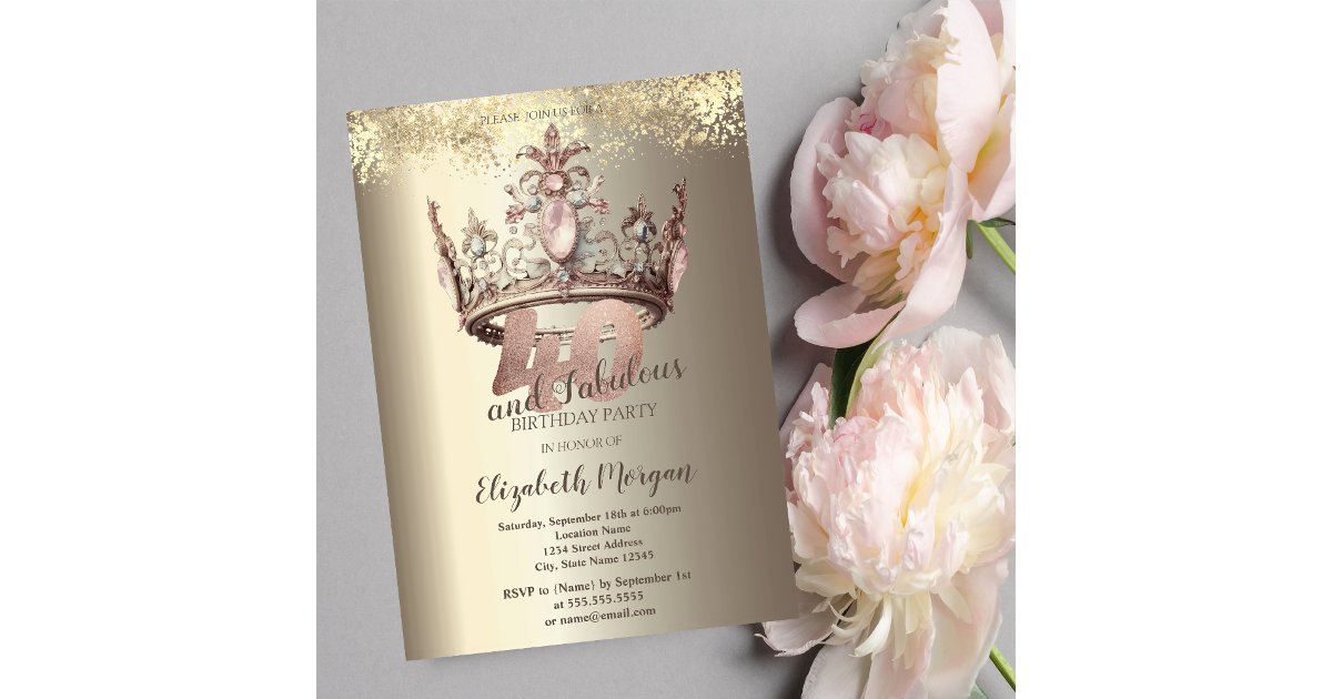 Luxury Crown Gold Confetti 40th Birthday Invitation | Zazzle