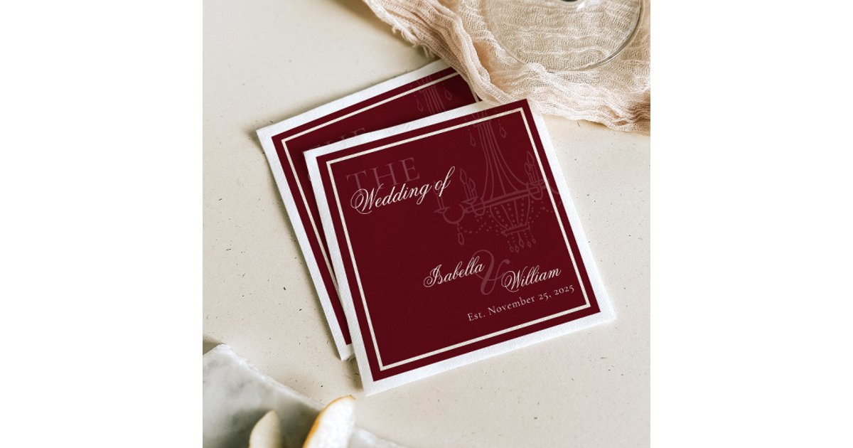 Luxury dark Red Old Money Wedding chandelier Napkins | Zazzle