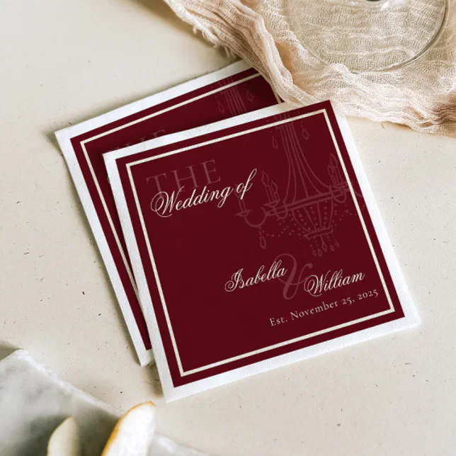 Luxury dark Red Old Money Wedding chandelier Napkins | Zazzle