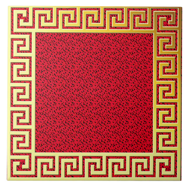 Luxury design greek key red and gold classic ceramic tile | Zazzle