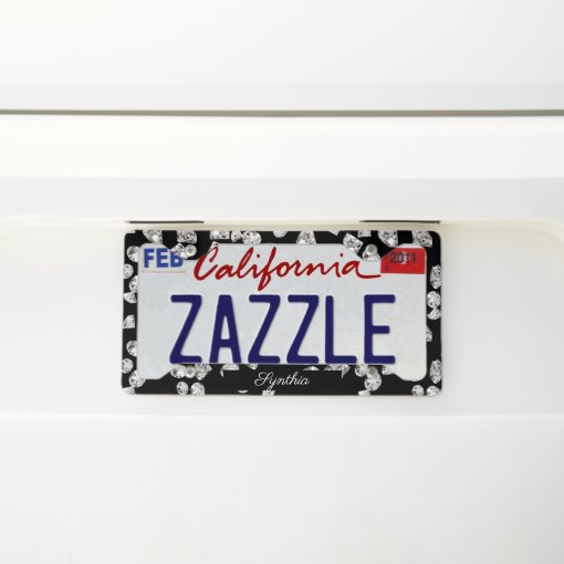 luxury diamonds black background glittering girly license plate frame ...