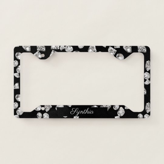 luxury diamonds black background glittering girly license plate frame ...
