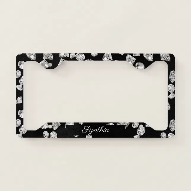 luxury diamonds black background glittering girly license plate frame ...