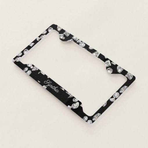 luxury diamonds black background glittering girly license plate frame ...