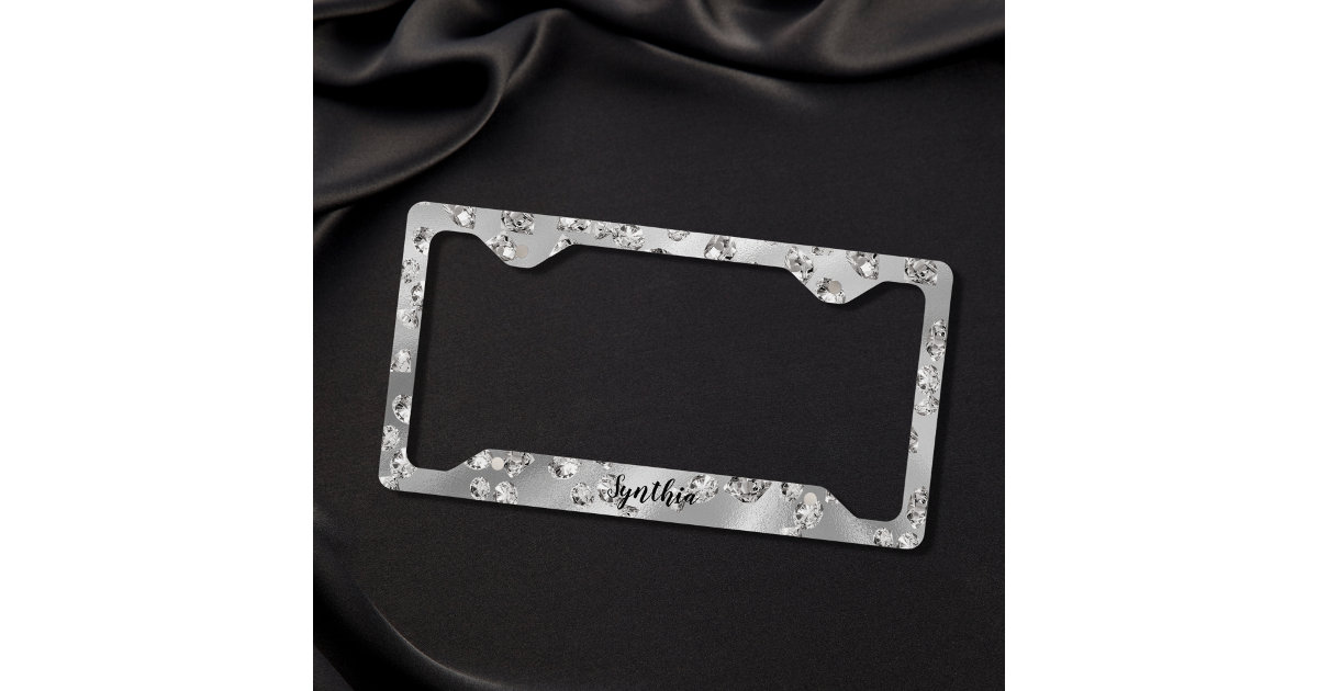 luxury diamonds silver background glittering girly license plate frame ...