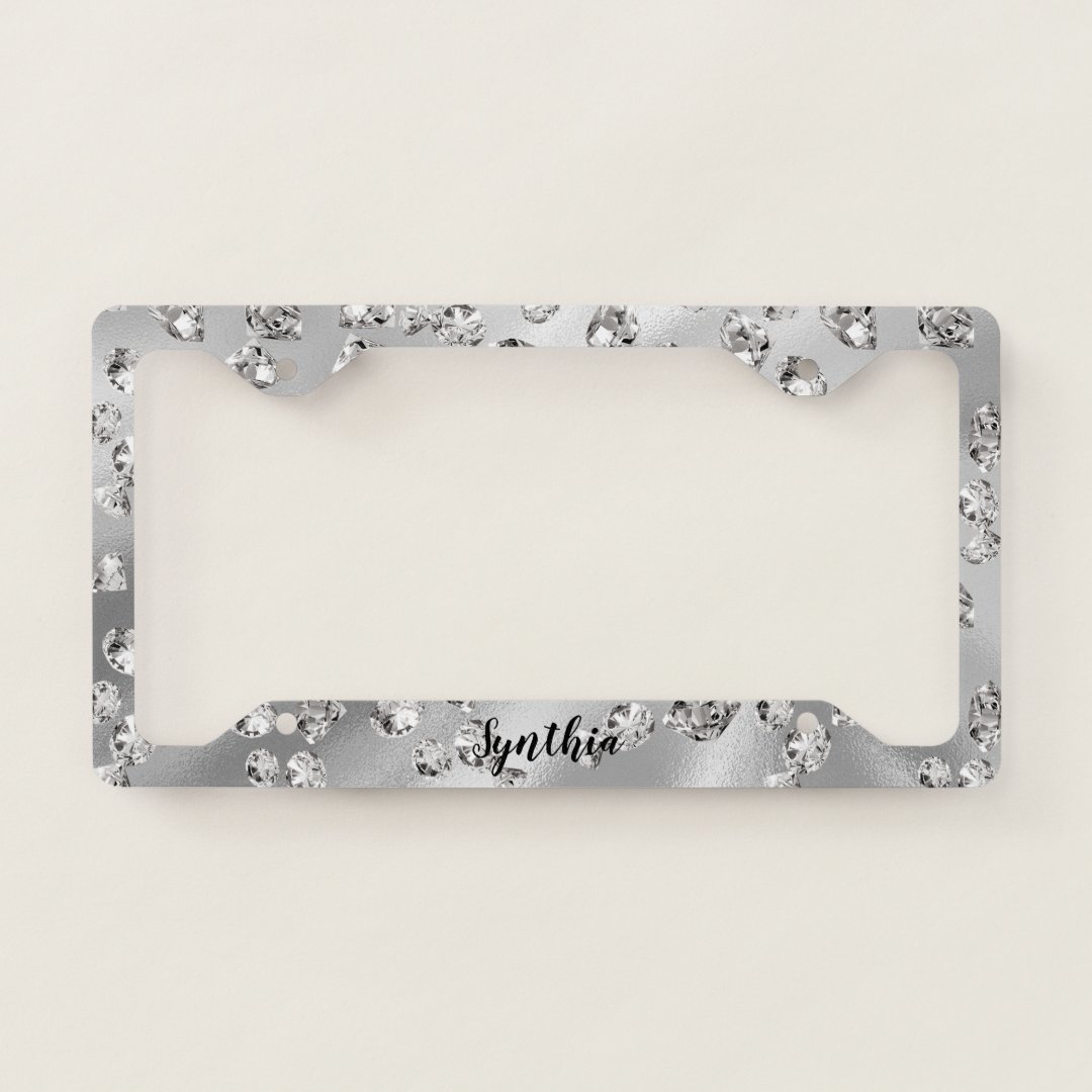 luxury diamonds silver background glittering girly license plate frame ...