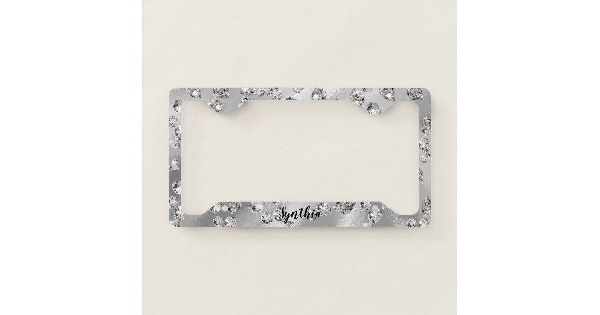 luxury diamonds silver background glittering girly license plate frame ...