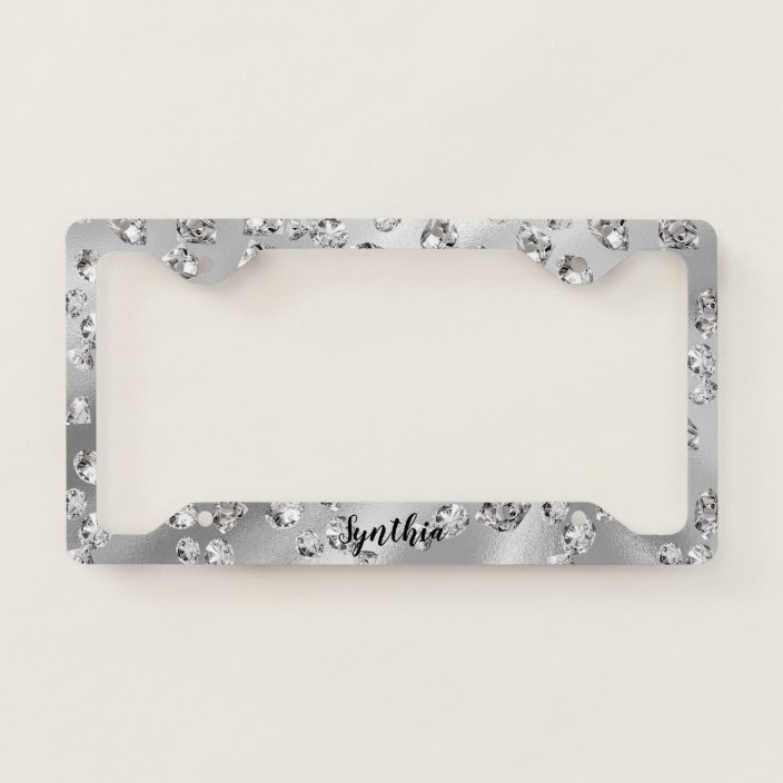 luxury diamonds silver background glittering girly license plate frame ...
