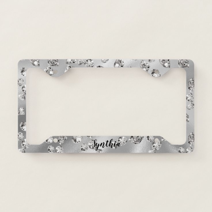 luxury diamonds silver background glittering girly license plate frame ...