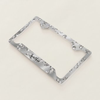 luxury diamonds silver background glittering girly license plate frame ...