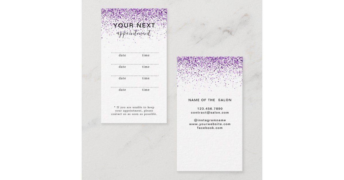 Luxury drips glitter purple Salon Appointment Card | Zazzle
