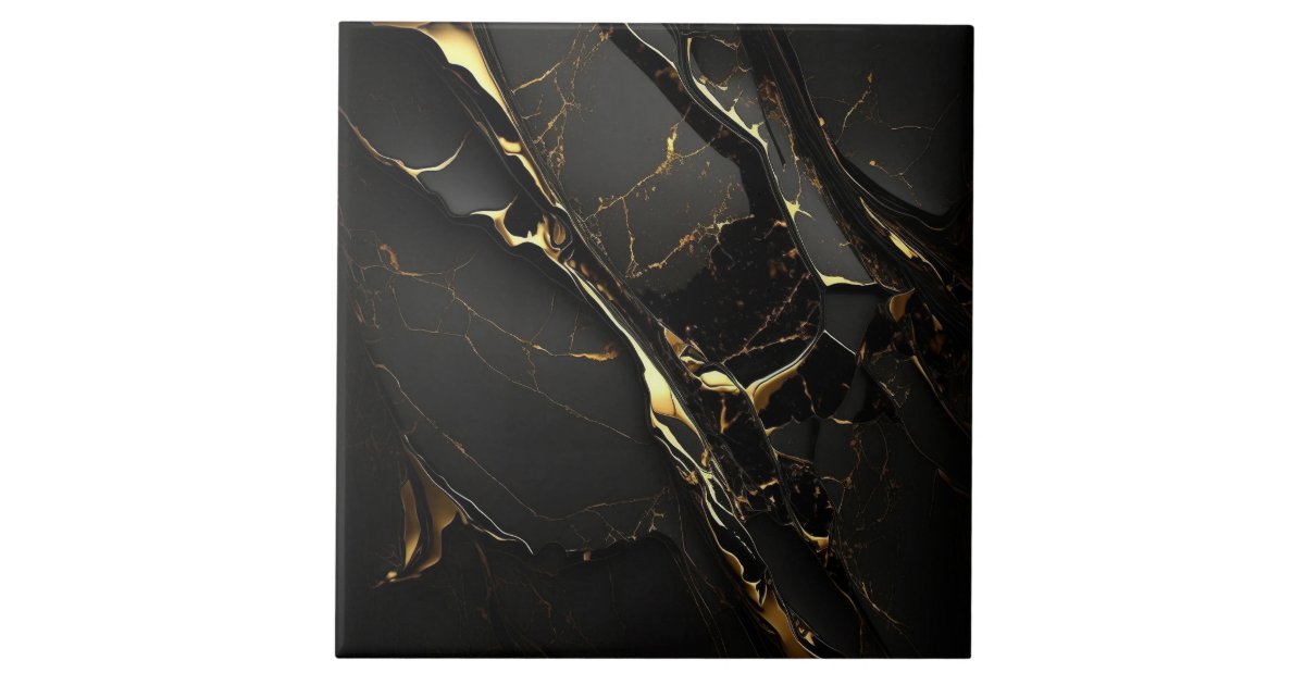 Luxury Elegant Black and Gold Marble Ceramic Tile | Zazzle