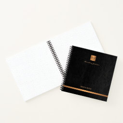 Luxury elegant black leather gold monogrammed notebook | Zazzle