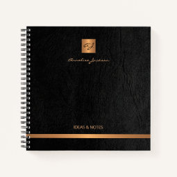 Luxury elegant black leather gold monogrammed notebook | Zazzle
