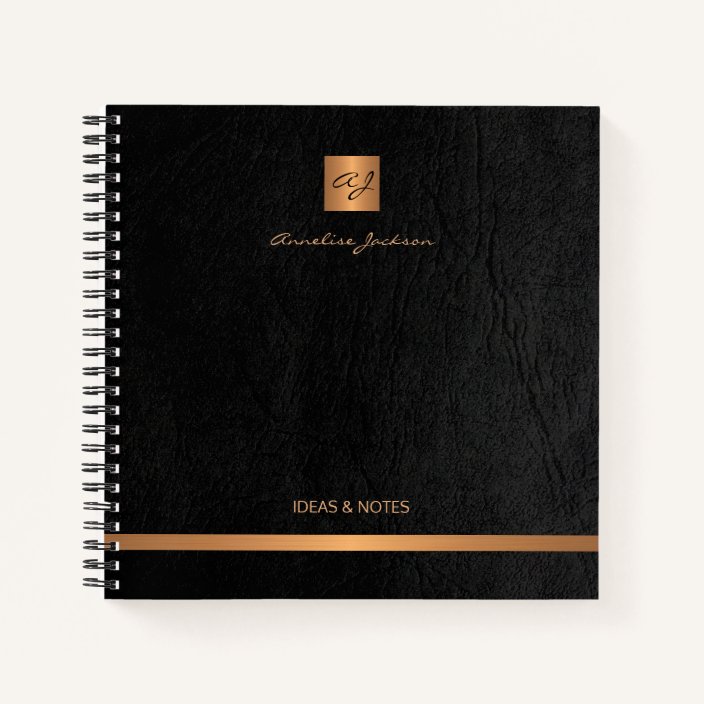 Luxury elegant black leather gold monogrammed notebook | Zazzle.com