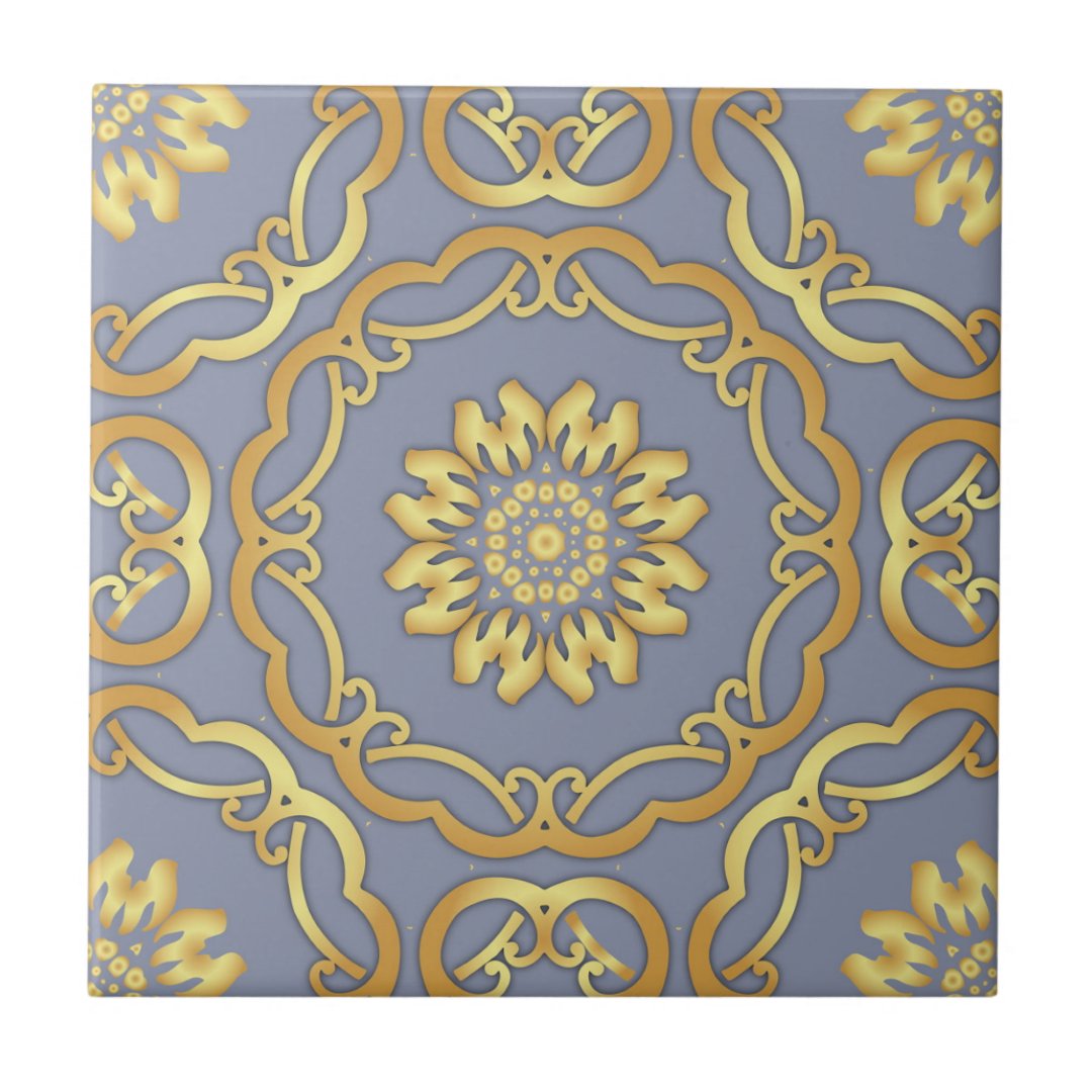 Luxury Elegant Classic Faux Gold Border On Grey Ceramic Tile | Zazzle