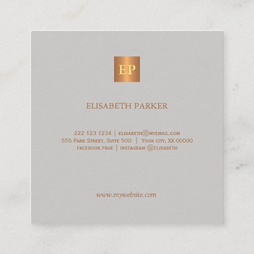 Luxury elegant glam rose gold marble monogrammed square business card ...