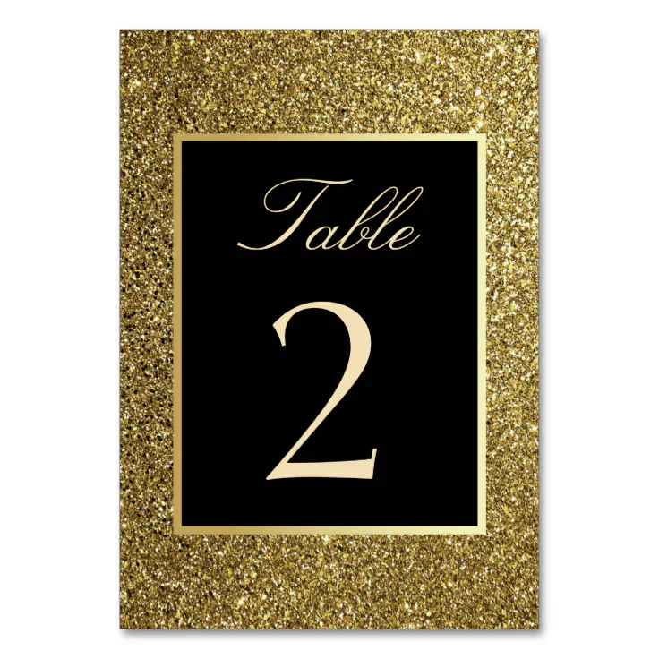 Luxury Elegant Glitter Gold and Black Wedding Tabl Table Number | Zazzle