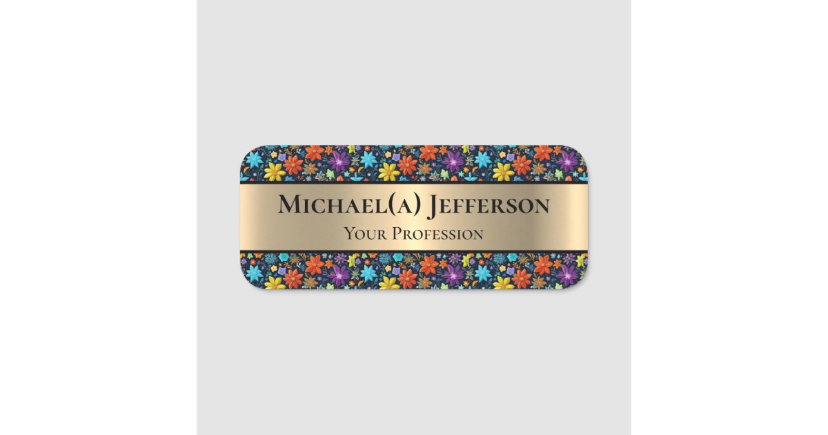 Luxury Elegant Gold & Colorful Chic Floral Pattern Name Tag | Zazzle