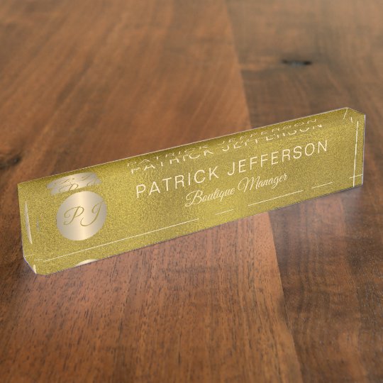 Luxury elegant gold glitter steel monogrammed desk name plate | Zazzle.com