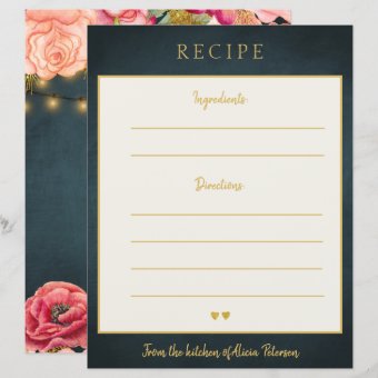 Luxury elegant navy gold typography recipe card | Zazzle